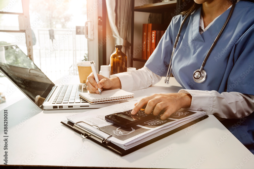 Medical technology concept The doctor works with mobile phones ...