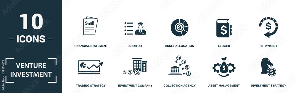 Vettoriale Stock Venture Investment icon set. Monochrome sign ...