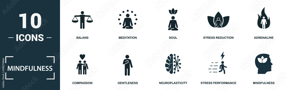 Mindfulness icon set. Monochrome sign collection with balans ...