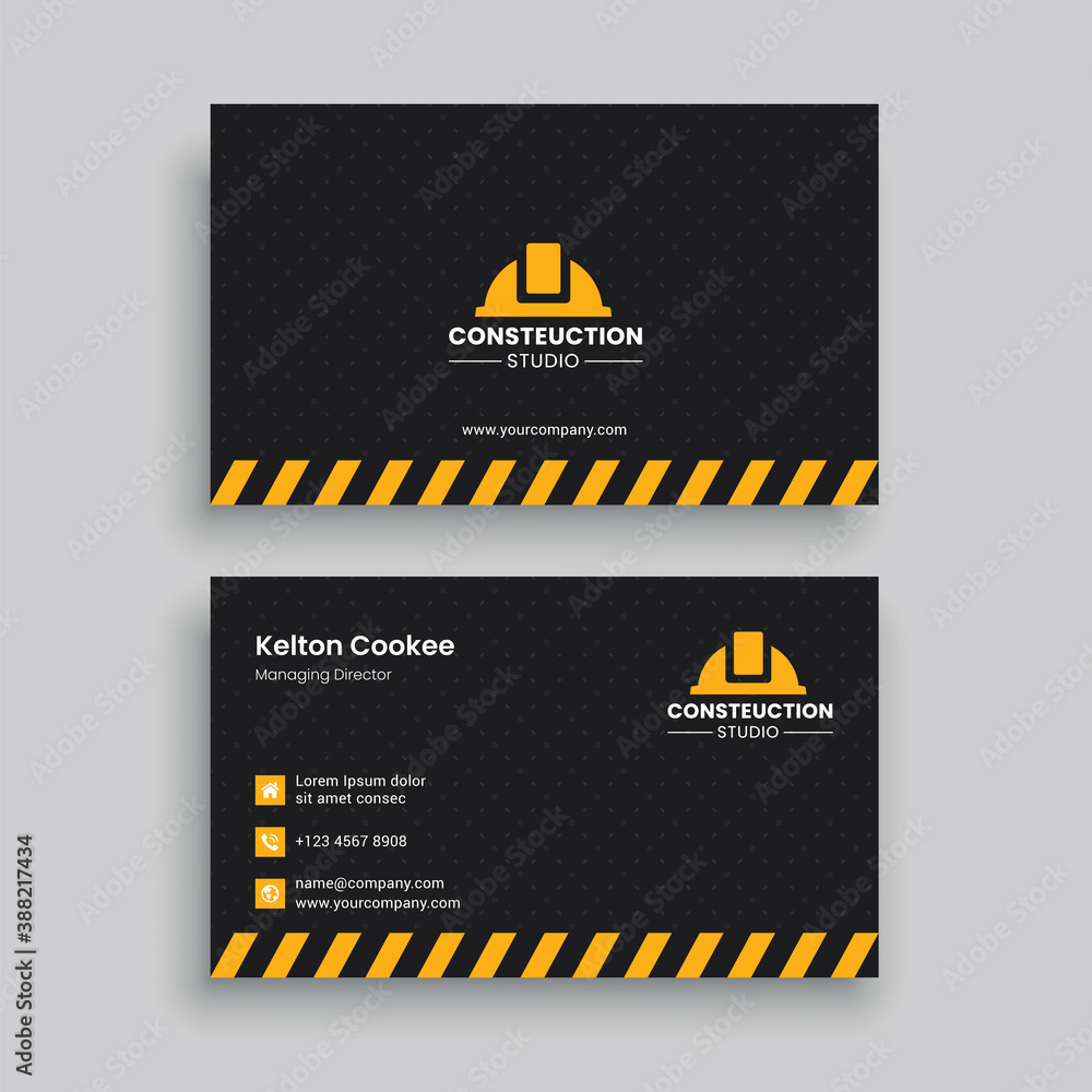 Construction Business Card Design Vector Template Stock Vector | Adobe ...