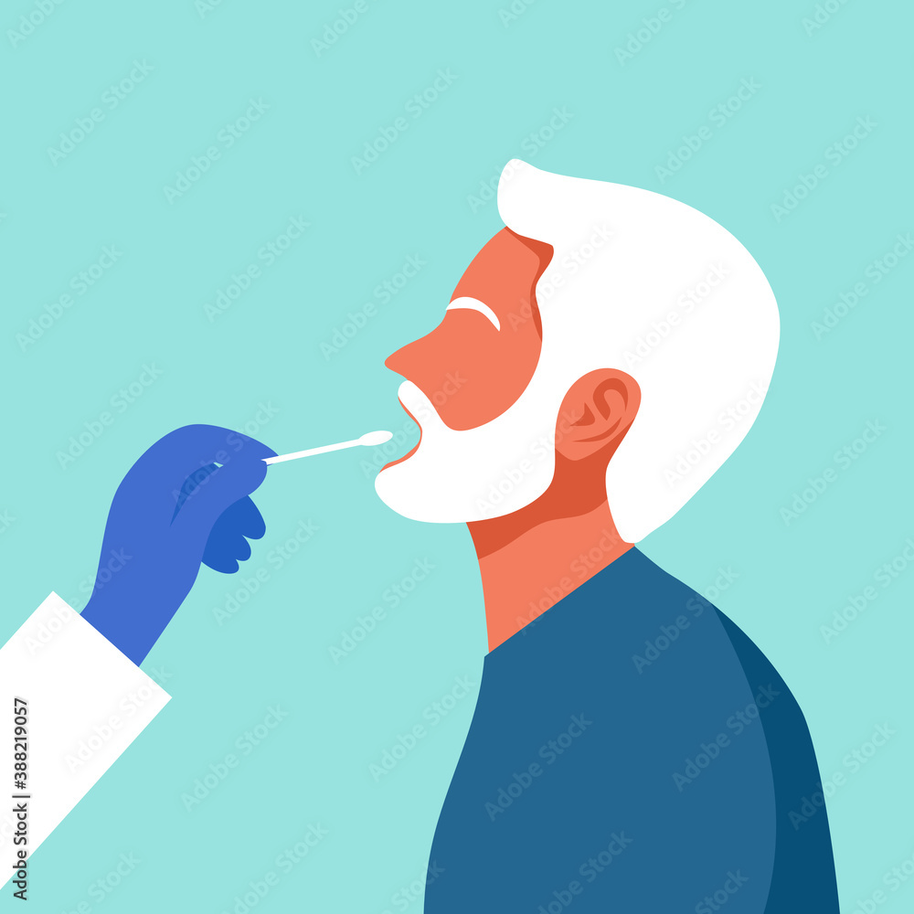 Mouth saliva test using swab concept vector illustration. COVID-19 ...