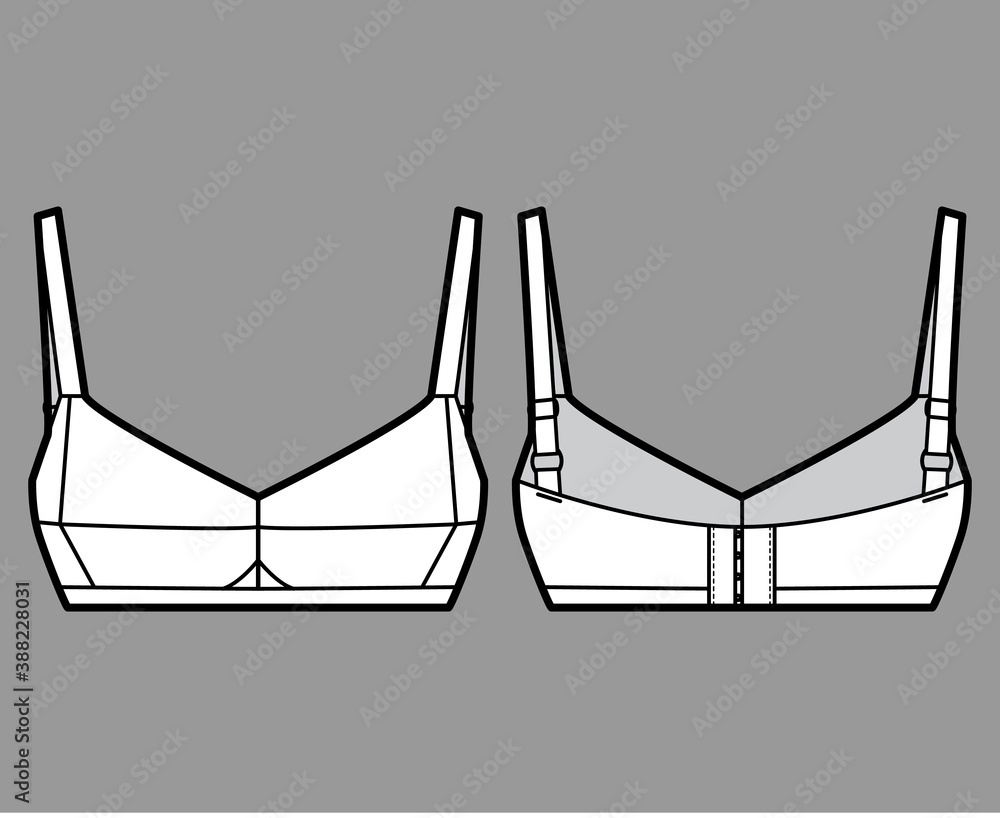 Bra bullet lingerie technical fashion illustration with wide adjustable ...