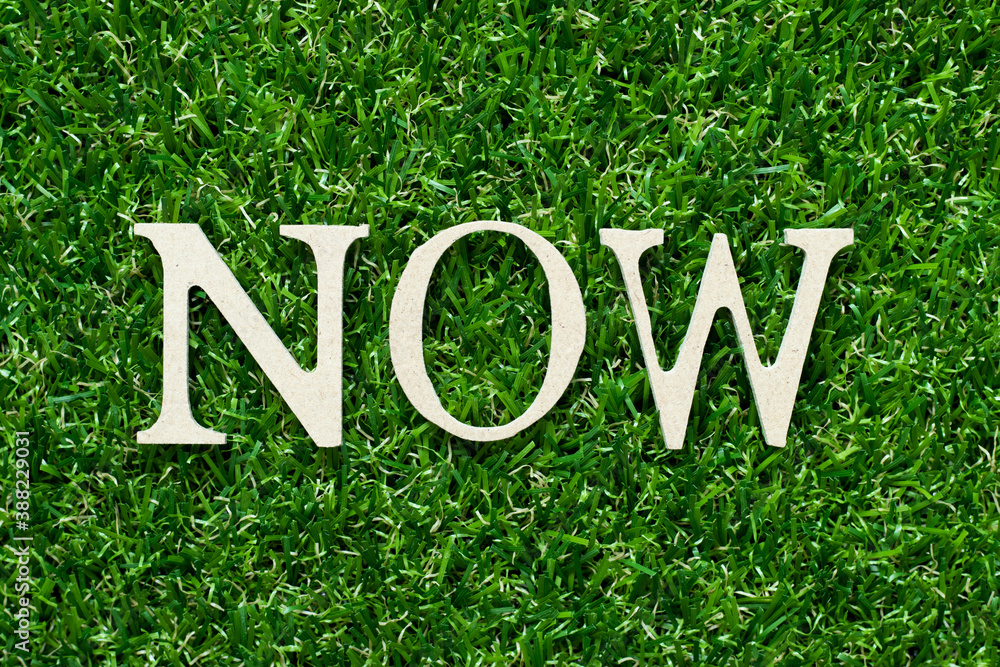 Wood alphabet letter in word now on green grass background Stock Photo ...