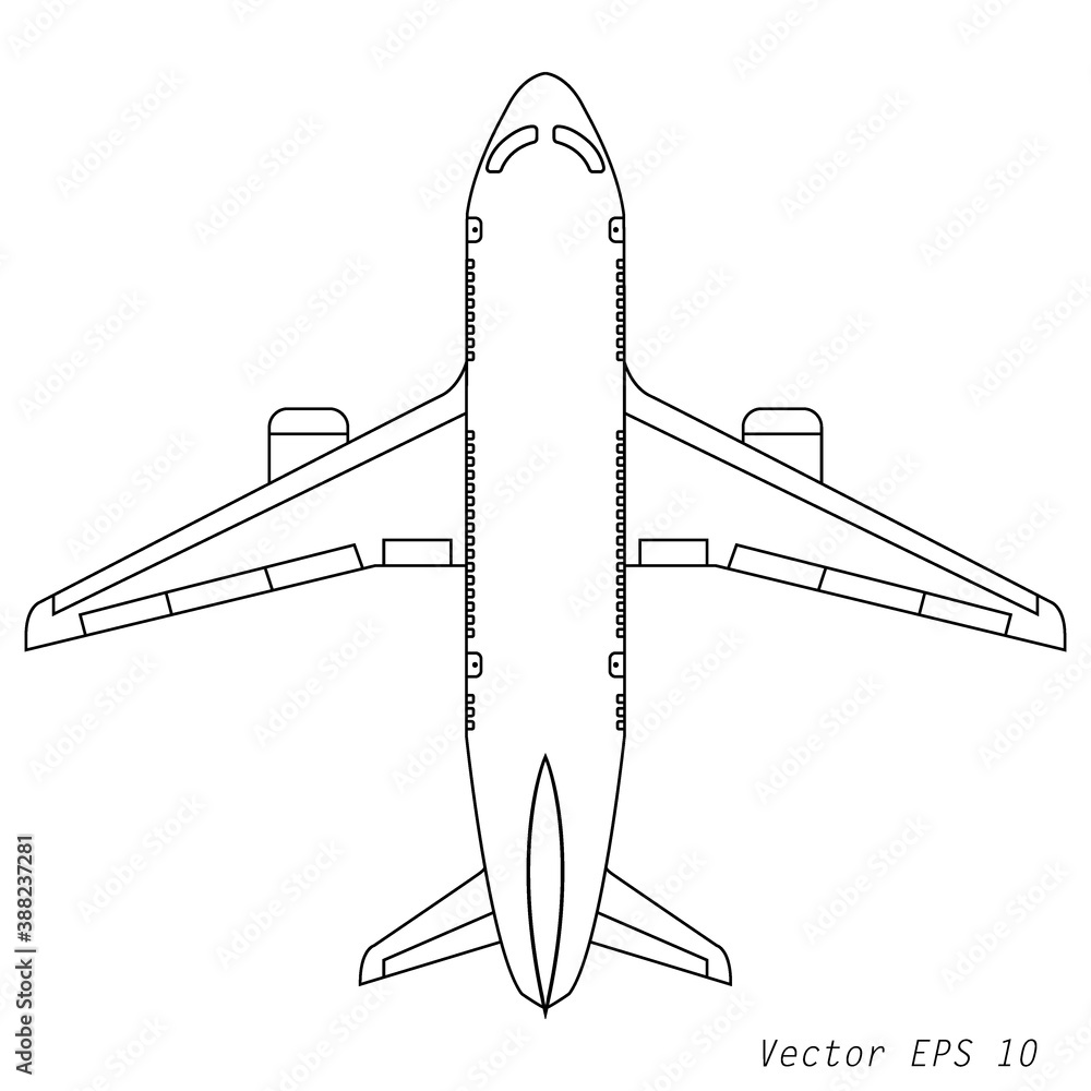 Vector illustration of a black and white drawing of the aircraft. Stock ...
