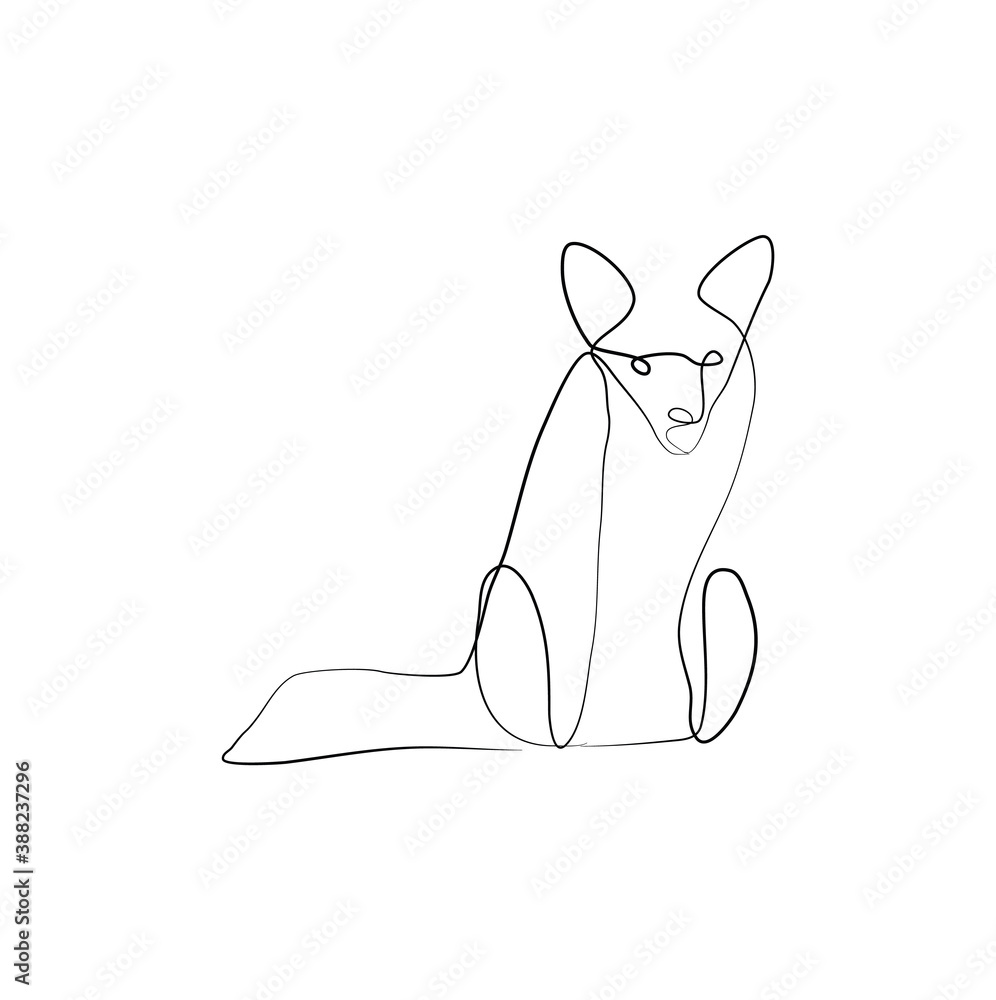 SINGLE-LINE DRAWING OF A FOX. This hand-drawn, continuous, line ...