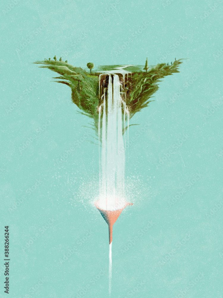 Waterfall falling into funnel Stock Illustration | Adobe Stock