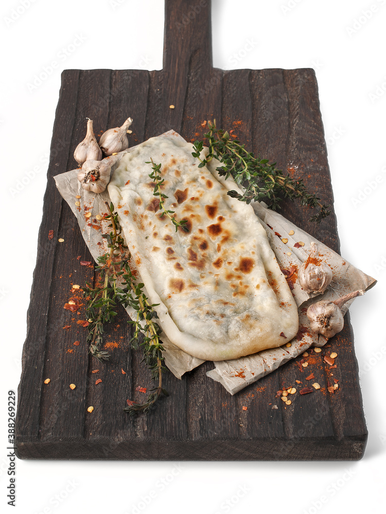 food photography of Azerbaijani traditional cuisine - Kutab (gozleme ...