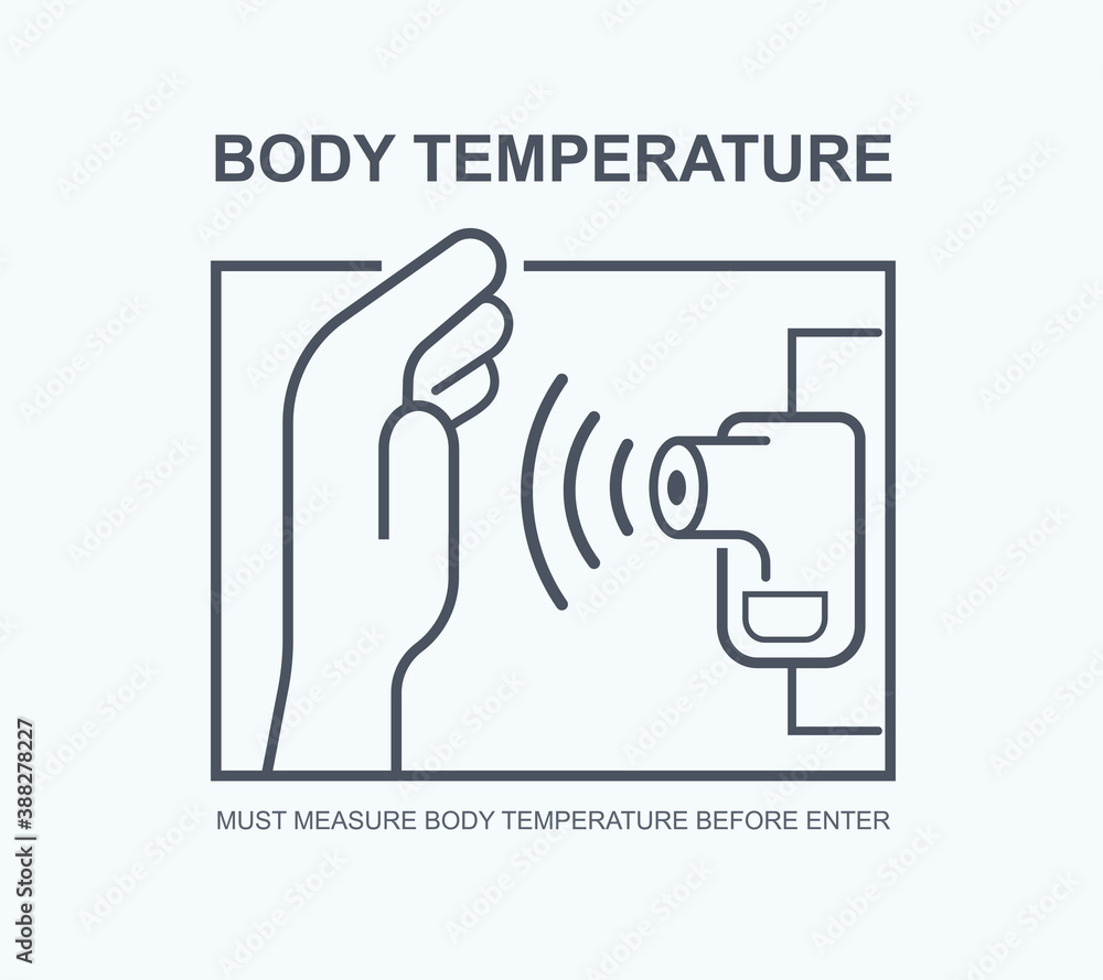Body temperature checking before enter sign. Infection prevention ...
