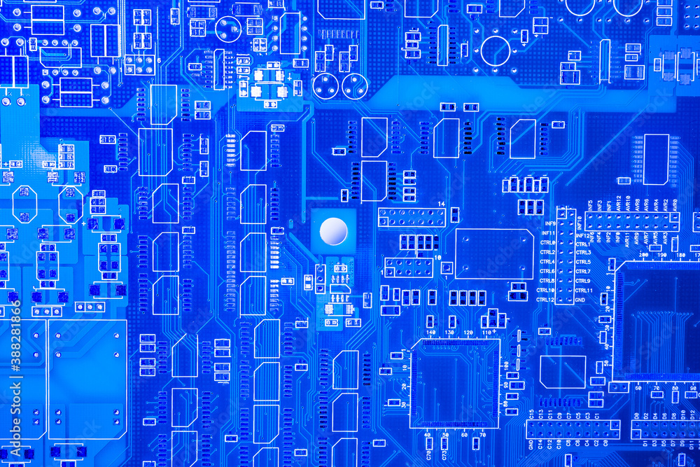 Background technology. Blue background from PCB elements. Texture with ...