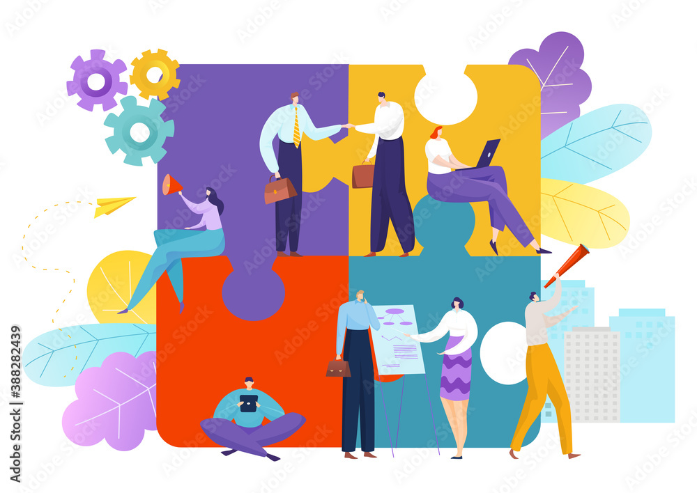 Puzzle business teamwork, team people partnership communication vector ...