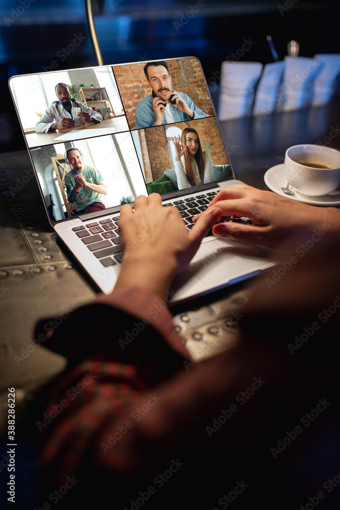 Meeting online, job or education. Close up screen. Remote working ...