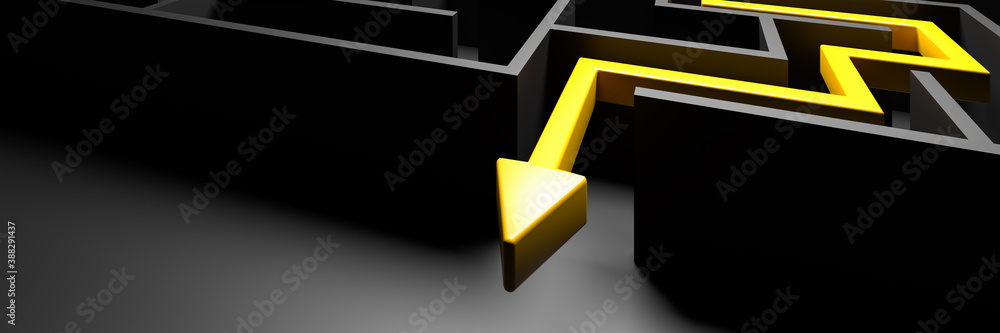 Foto de 3d rendering: Concept - solving a complex problem. Black maze ...