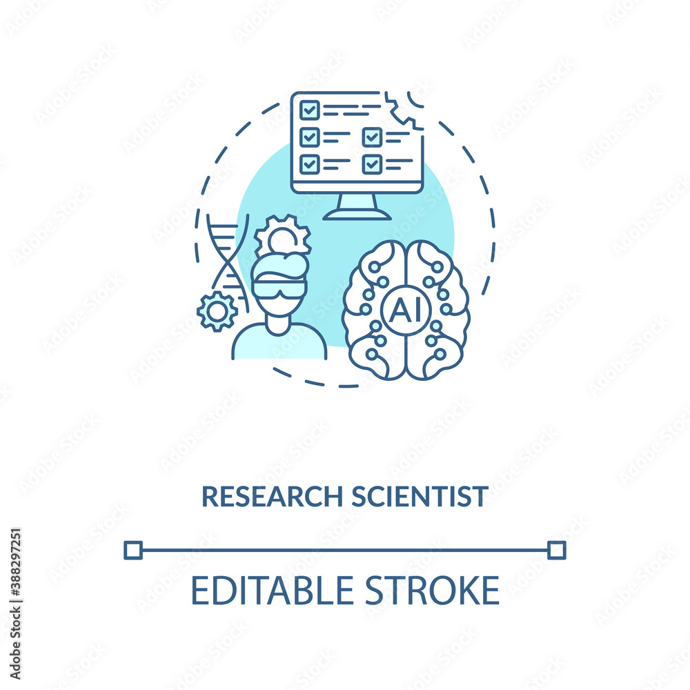 Research Scientist concept icon. Receiving information. Futuristic hot ...