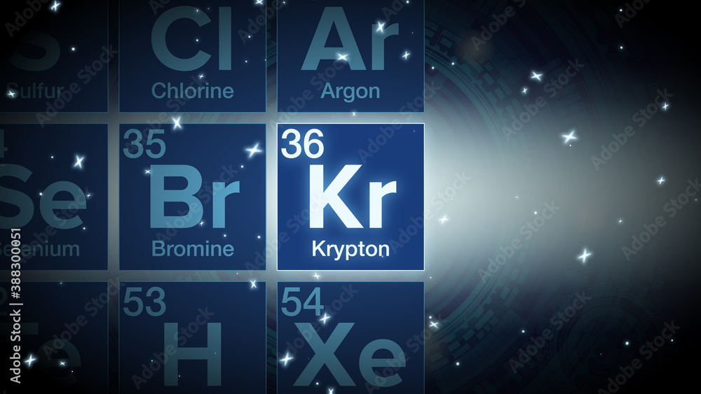 Close up of the Krypton symbol in the periodic table, tech space ...