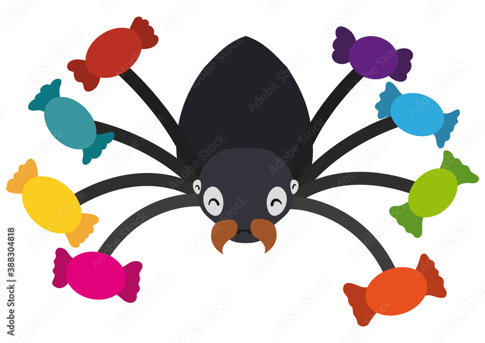 Happy Spider Holding Sweet Candies with All its Legs, Vector ...
