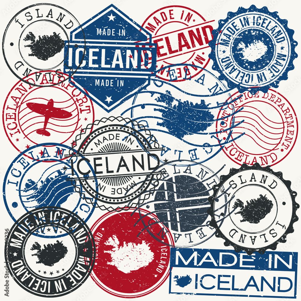Iceland Set of Stamps. Travel Passport Stamp. Made In Product. Design ...
