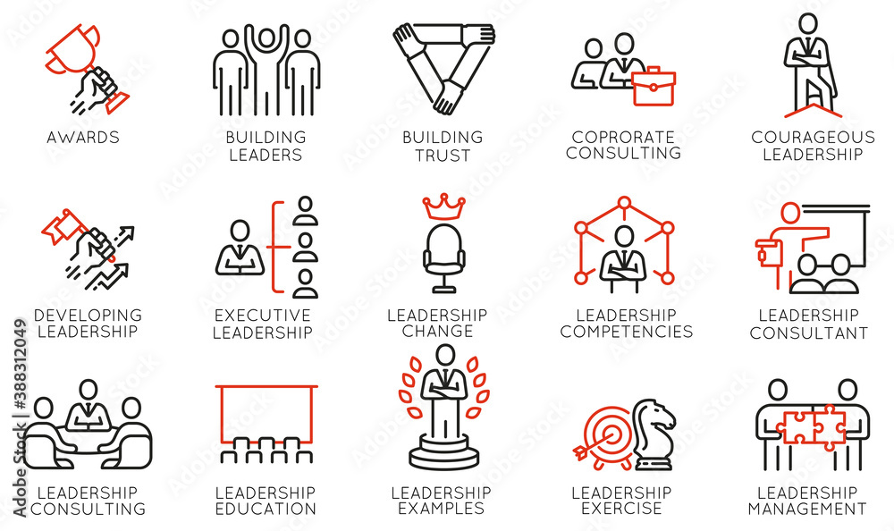 Vector Set of Linear Icons Related to Leadership Development ...