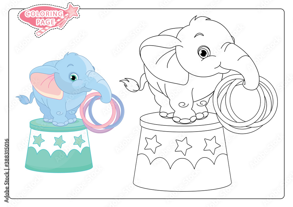 Cute baby elephant coloring page on white background Stock Vector ...