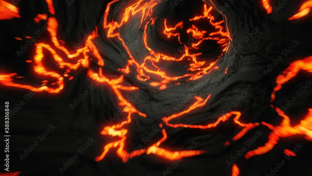 Abstract magma tunnel animation, 3D loop dynamic 4K fire and flaming ...