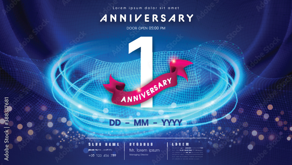 1 years anniversary logo template on dark blue Abstract futuristic ...