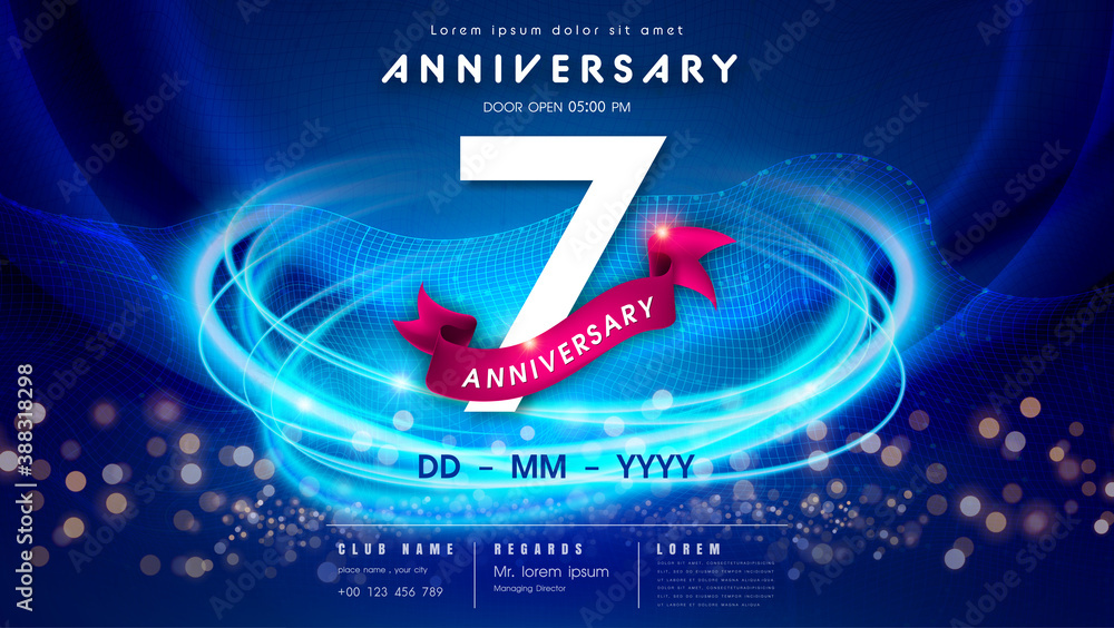 7 years anniversary logo template on dark blue Abstract futuristic ...