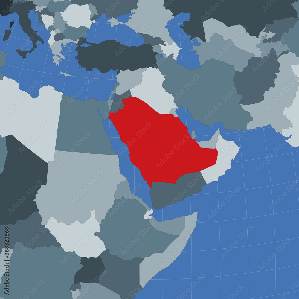 Shape of the Saudi Arabia in context of neighbour countries. Country ...