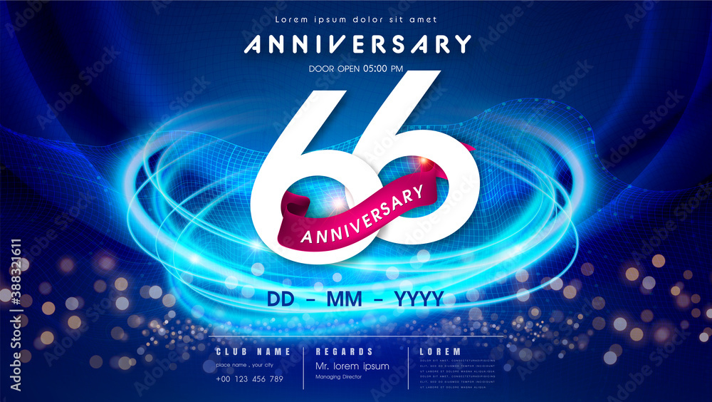 66 years anniversary logo template on dark blue Abstract futuristic ...