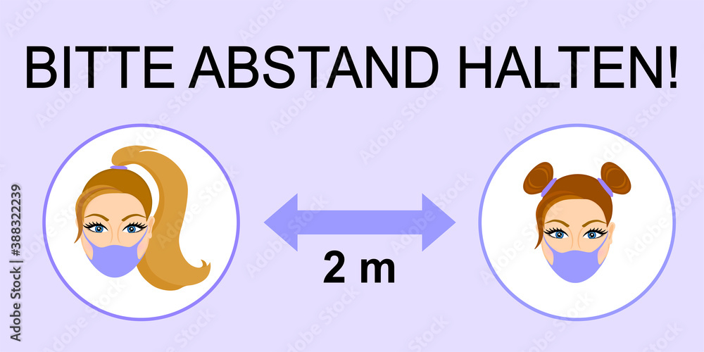 German text: "Bitte abstand halten!". Translation: "Please keep ...