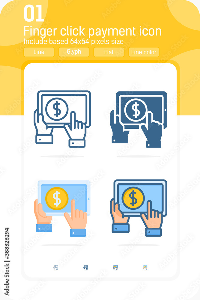 Finger click payment icon with multiple style isolated on white ...