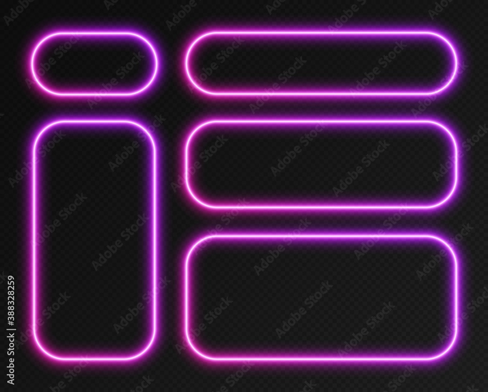 Neon gradient frames set, collection of pink-purple glowing rounded ...
