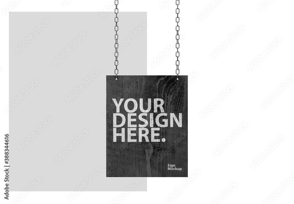 Wooden Sign Board with Metallic Chain Mockup Stock Template | Adobe Stock