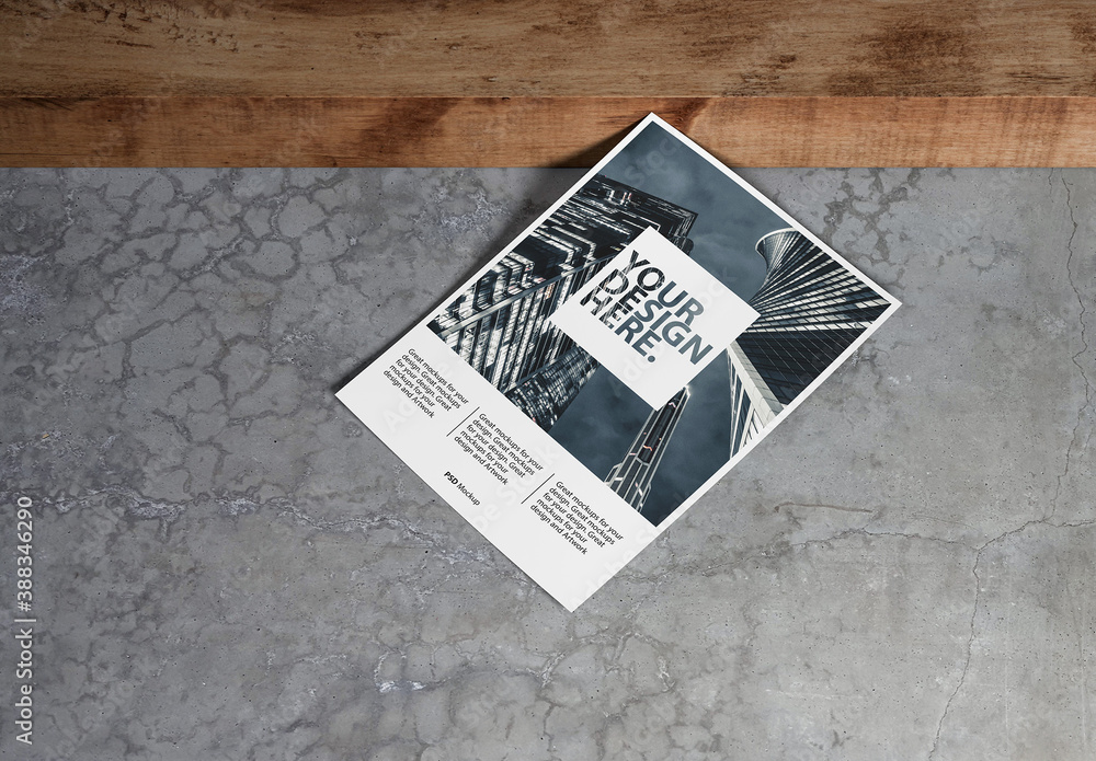 Sheet of Paper Mockup Lying on a Concrete Floor Stock Template | Adobe ...