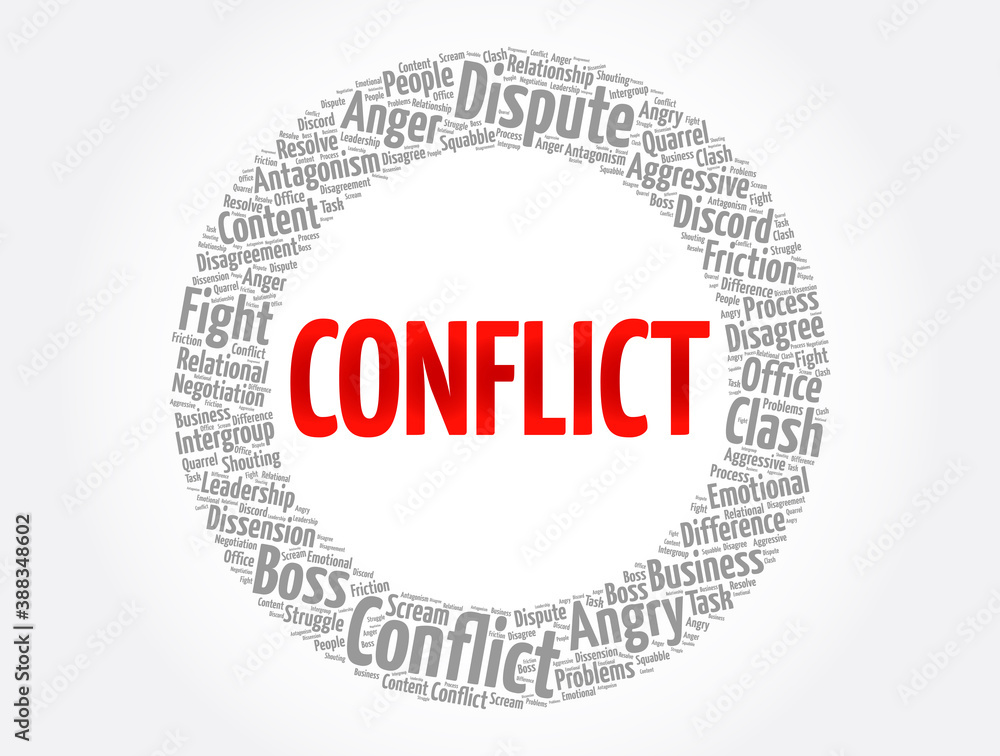 Conflict word cloud collage, concept background Stock Illustration ...