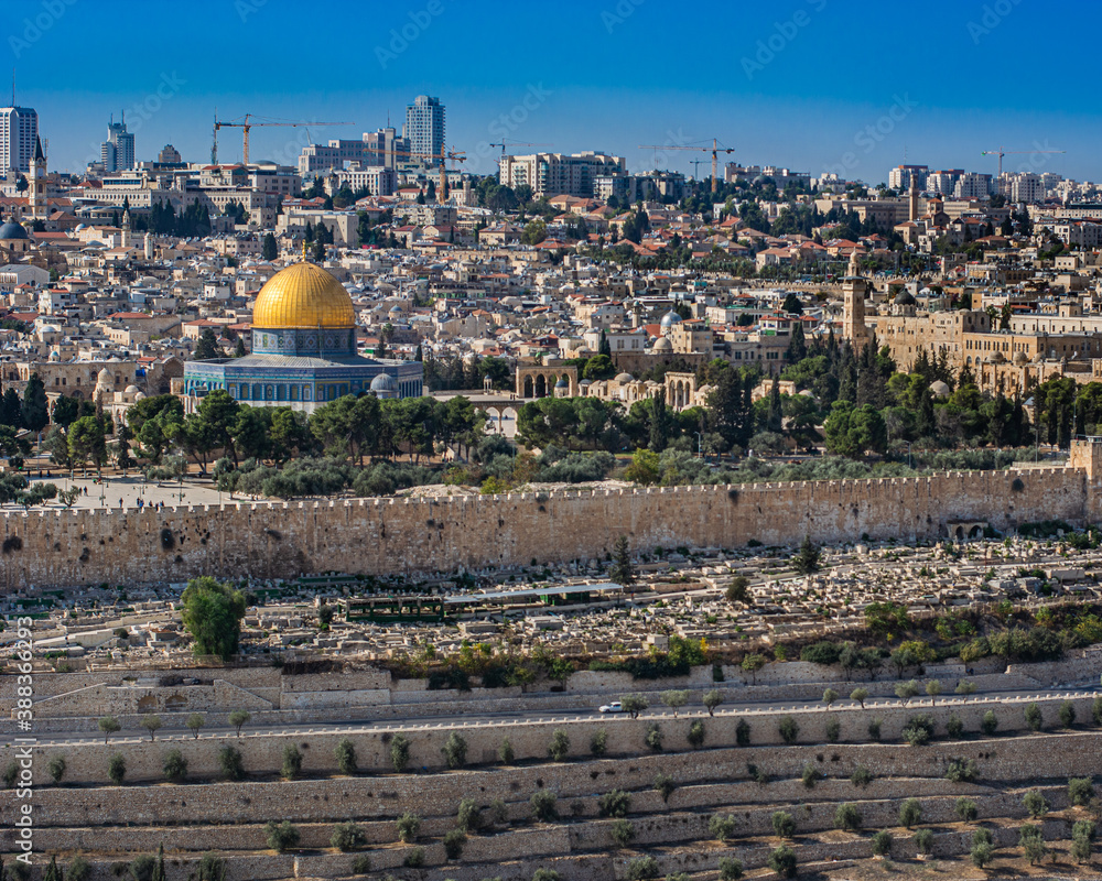 Rock dome mosque, Jerusalem panorama in high definition, large format, view of tombs and the ...