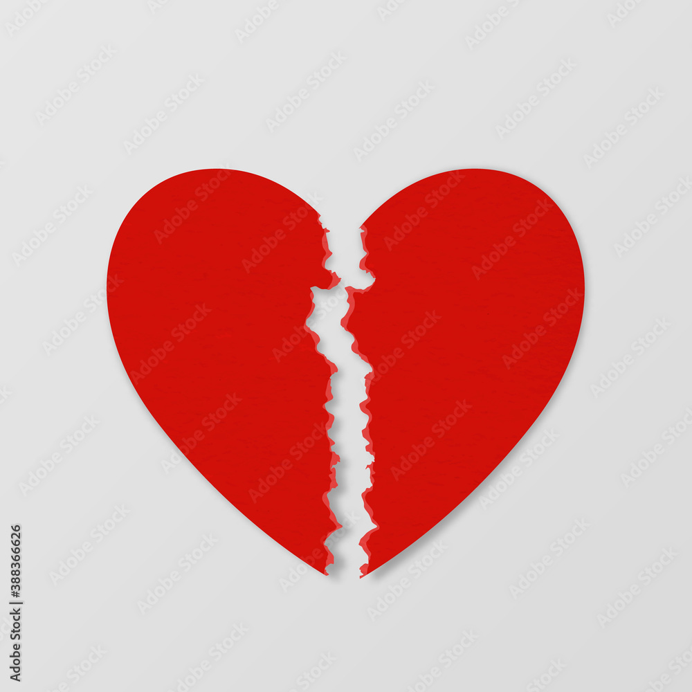 Vector Realistic Paper Textured Torn Heart Closeup Isolated on White ...
