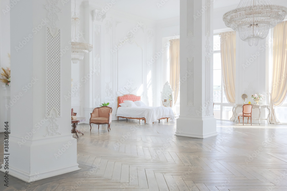 royal baroque style luxury posh interior of large room. extra white ...