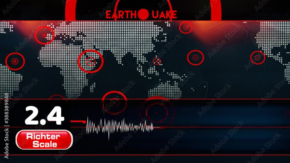 Earthquake with wordmap,blinking dot and Richter scale, Seismograph ...