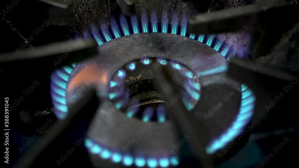 Burning Flame of a Gas Burner at a restaurant, Gas Ignition, Fire on ...