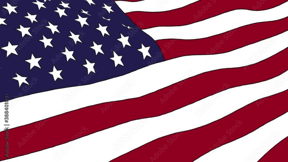 2D Drawn animation American flag flying in the wind. Flag of the USA ...