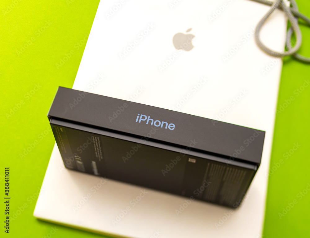 Paris, France - Oct 23, 2020: Side view of new iPhone 12 Pro Max 5G ...