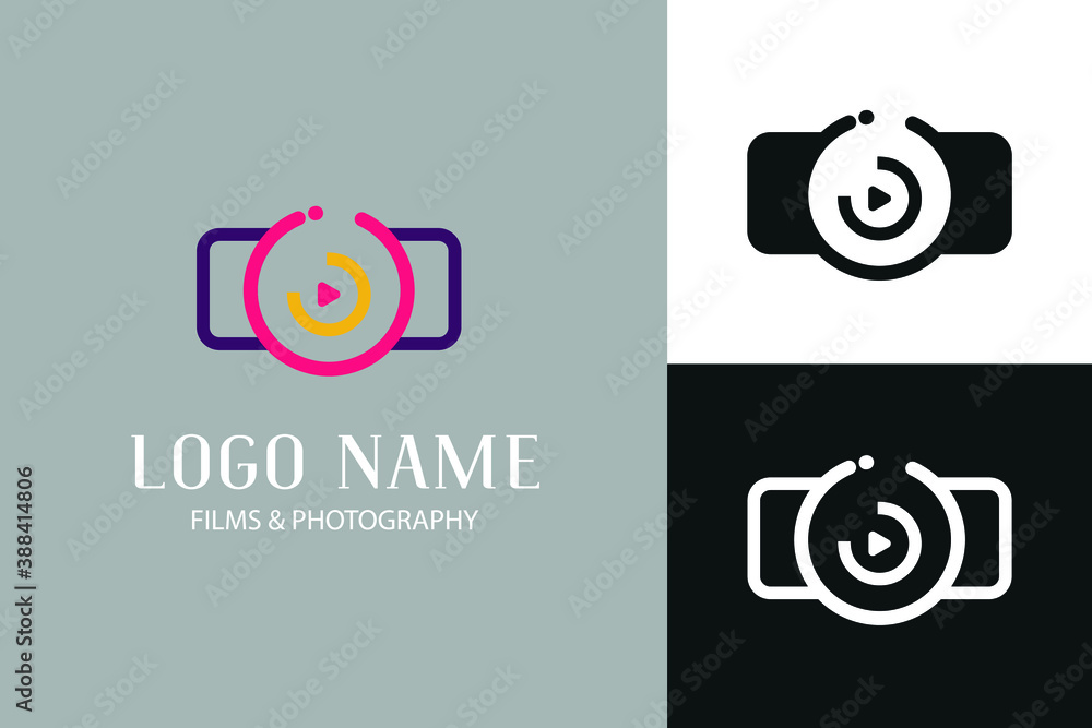Simple modern Initial J letter with camera and video icon/symbol ...