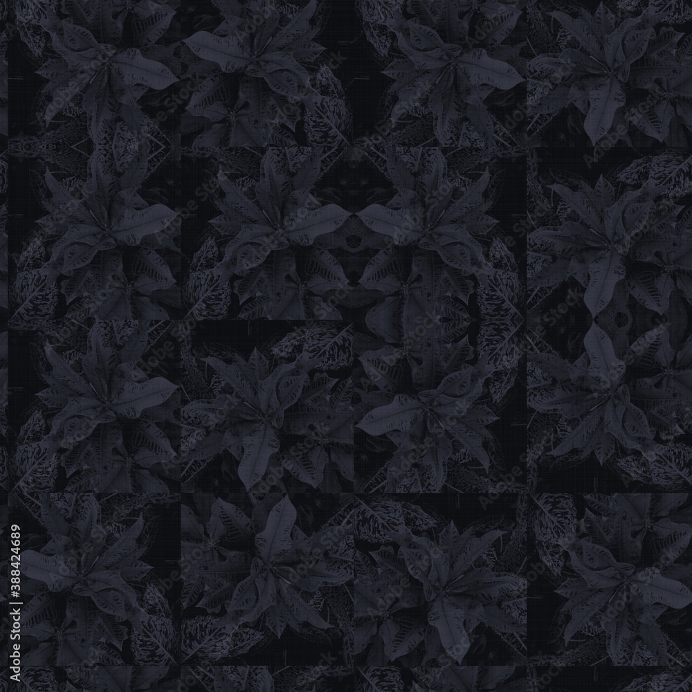 Dark moody almost black leaf seamless pattern. High quality ...