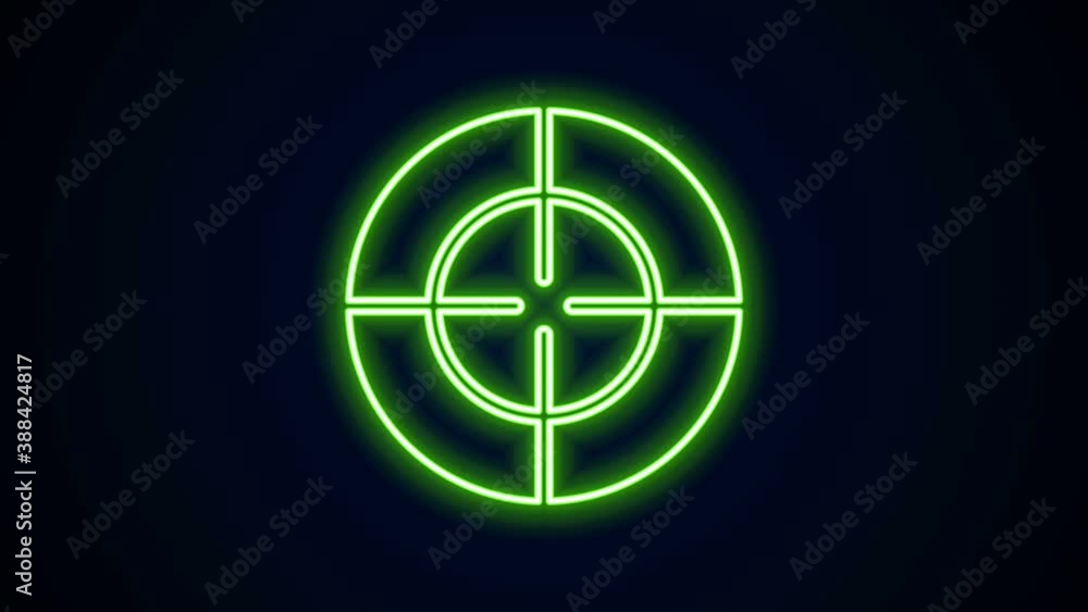 Glowing neon line Target sport icon isolated on black background. Clean ...
