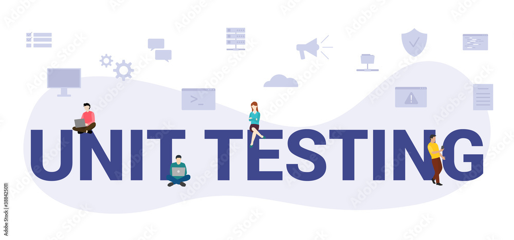 unit testing concept with modern big text or word and people with icon ...