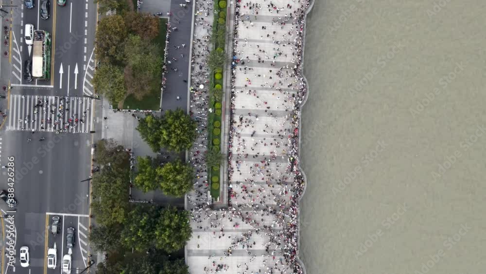 Drone aerial view of tourism destination with crowd of tourist in ...