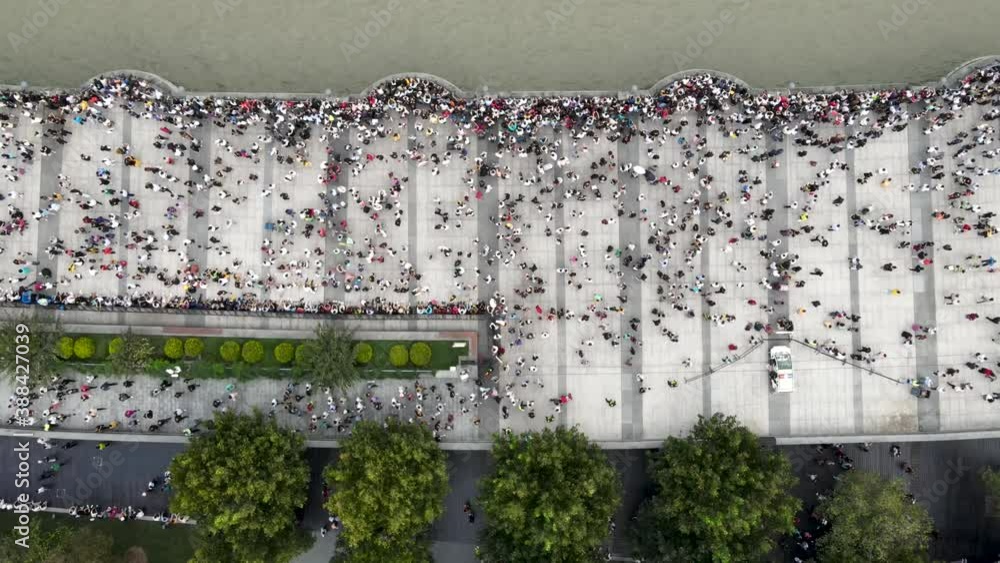 Drone aerial view of tourism destination with crowd of tourist Shanghai ...