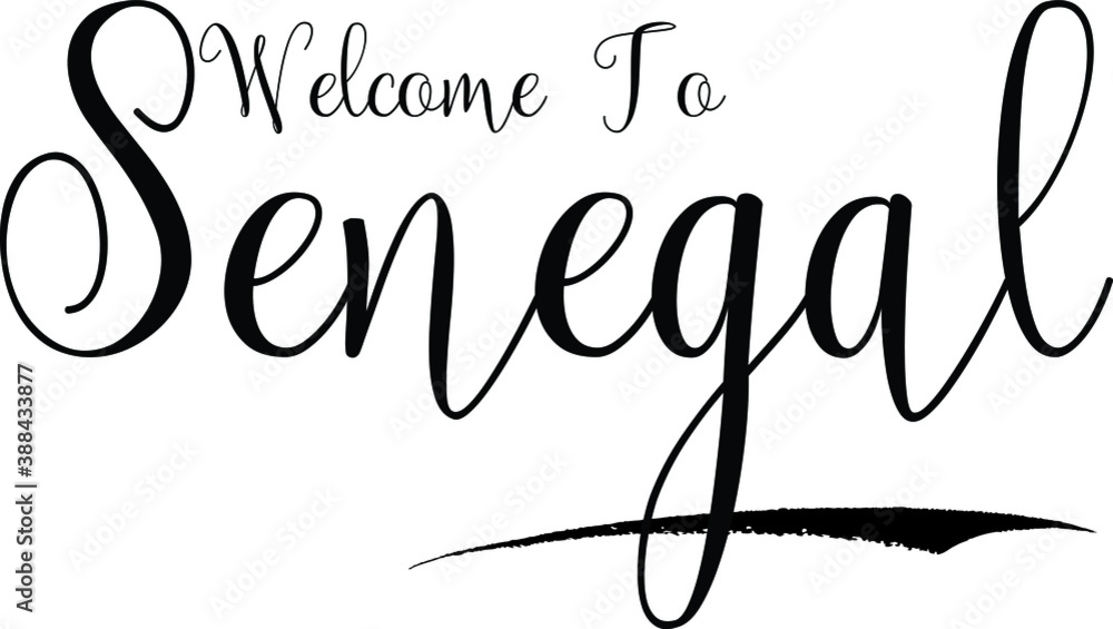 Welcome To Senegal Country Name Cursive Calligraphy Black Color Text on ...