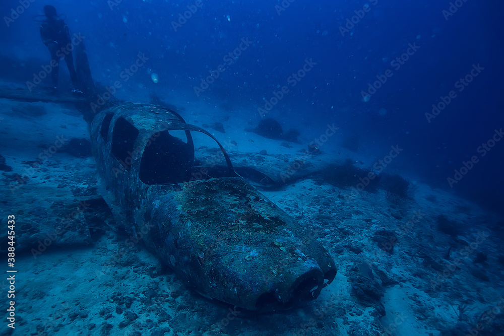 sunken plane diving, plane crash, incident, search under water, crash ...