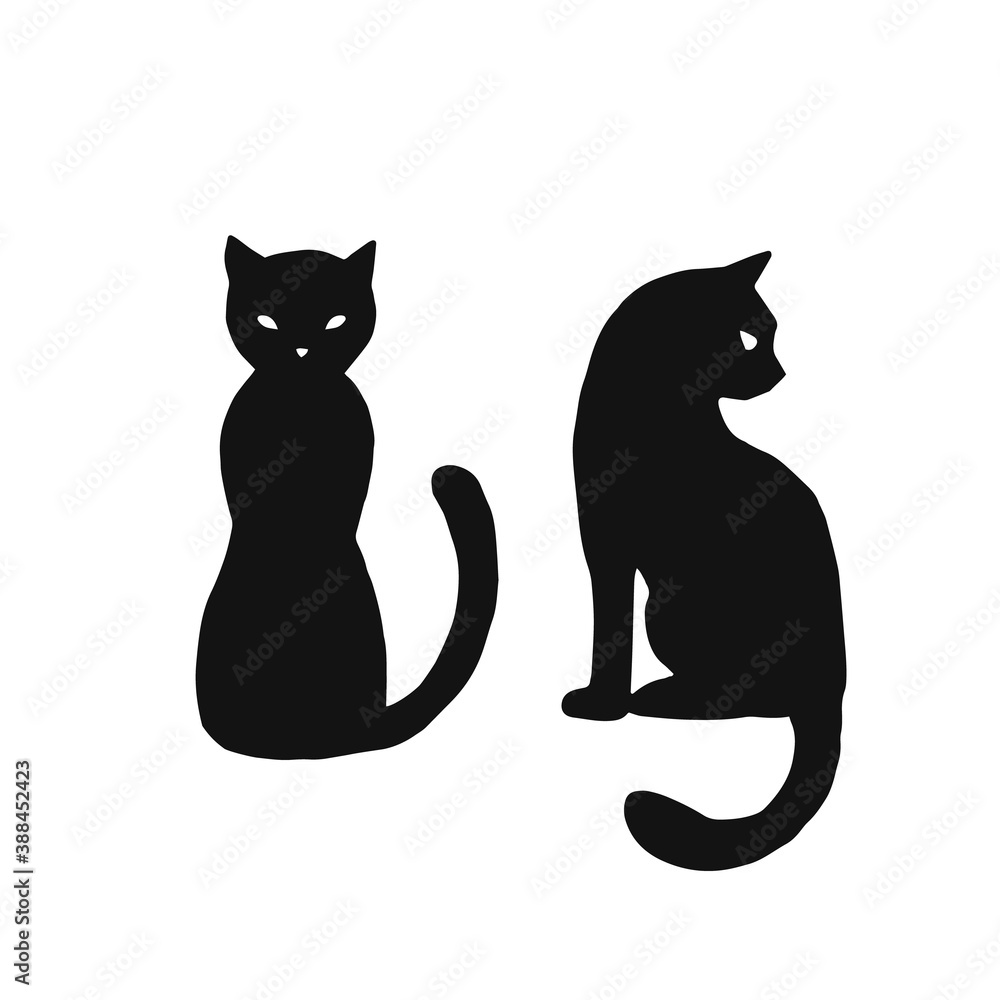 Magic cat - vector linear illustration. Hand drawn magic tools, concept ...