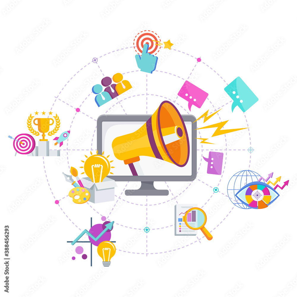 Marketing square concept banner with icons. Marketing mix infographic ...